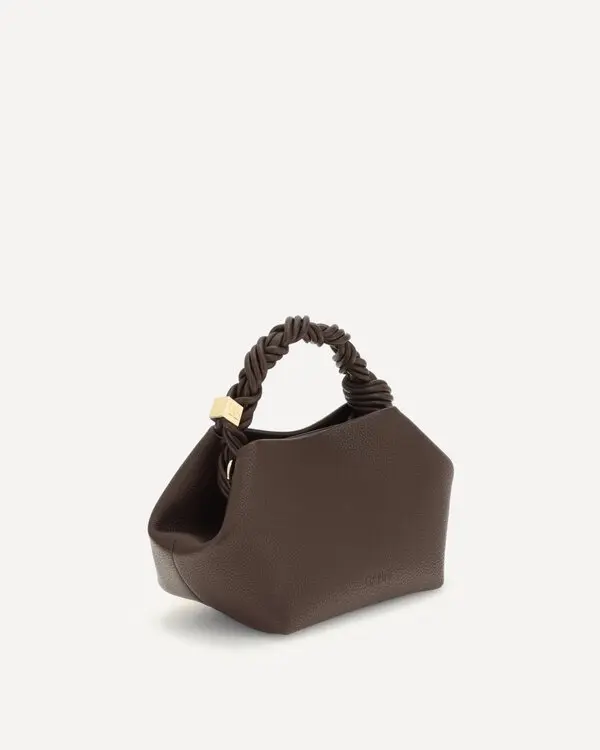 GANNI Small Grained Leather Handbag With Braided Handle - Brown
