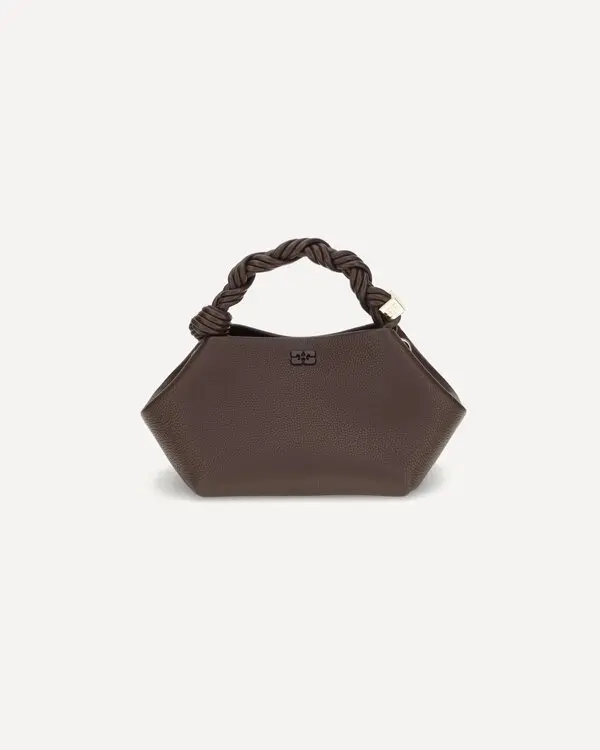 GANNI Small Grained Leather Handbag With Braided Handle - Brown