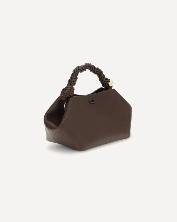 GANNI Small Grained Leather Handbag With Braided Handle - Brown