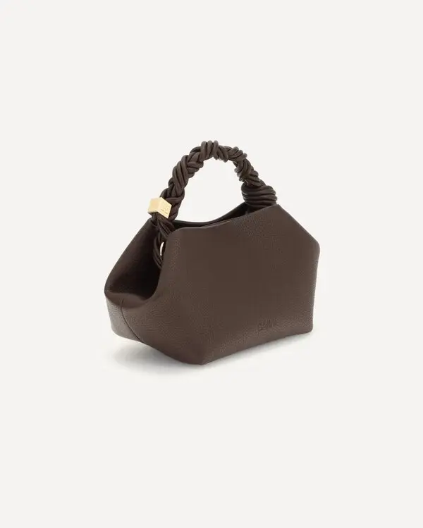 GANNI Small Grained Leather Handbag With Braided Handle - Brown