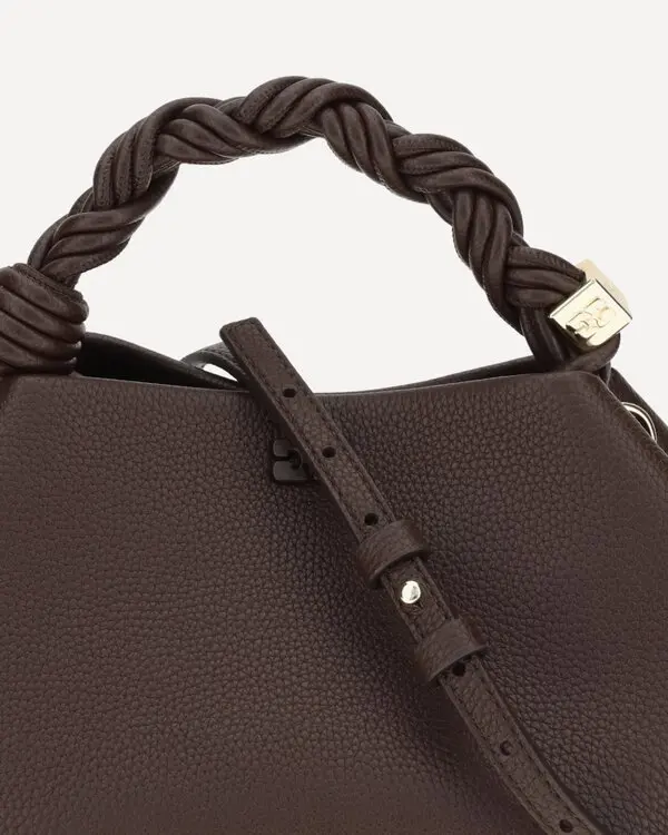GANNI Small Grained Leather Handbag With Braided Handle - Brown