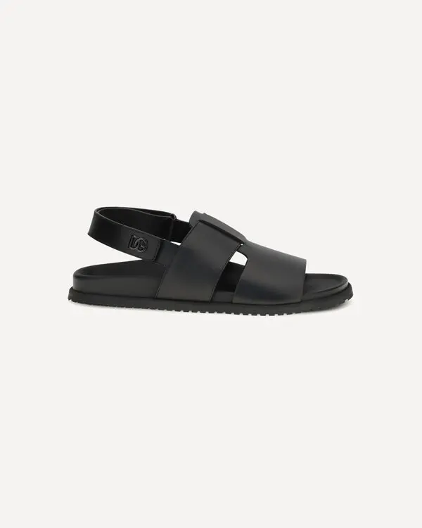 Dolce & Gabbana Leather Open-toe Sandals With Logo Plaque