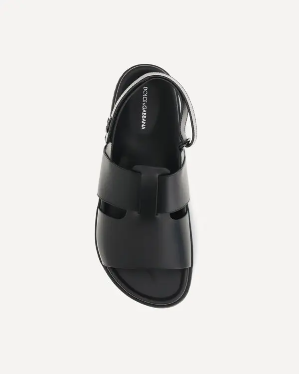 Dolce & Gabbana Leather Open-toe Sandals With Logo Plaque