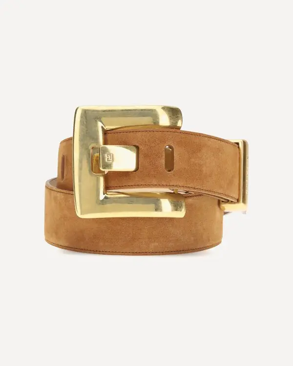 Balmain Suede Leather Anthem Belt With Gold-tone Buckle