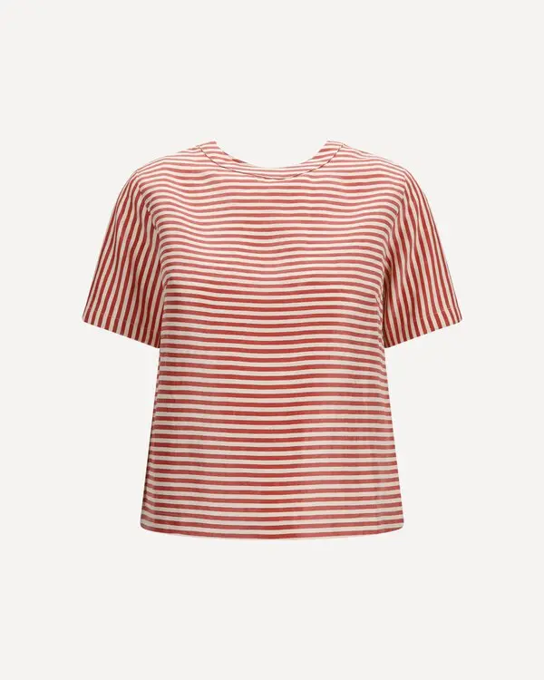 CRUNA Striped Short Sleeve T-shirt With Back Button Detail