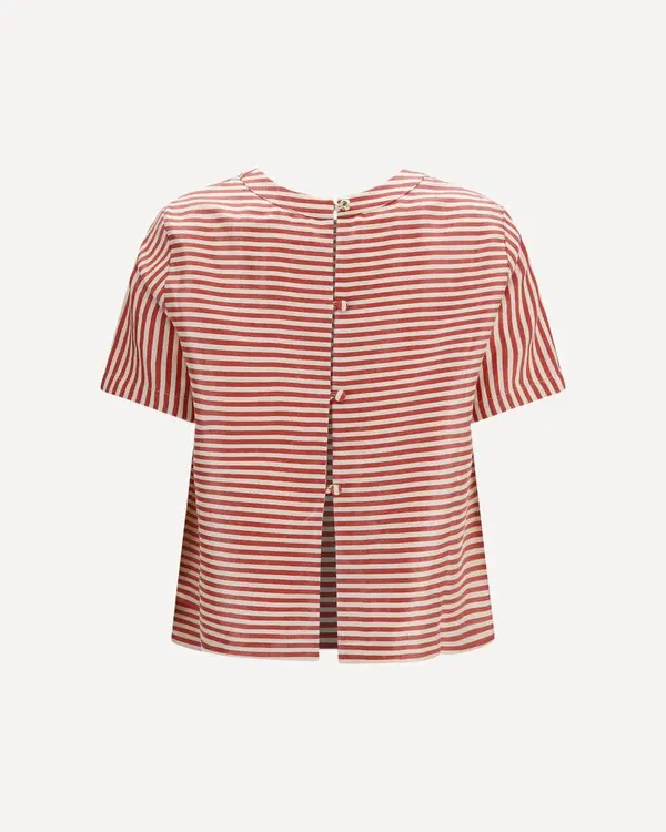 CRUNA Striped Short Sleeve T-shirt With Back Button Detail