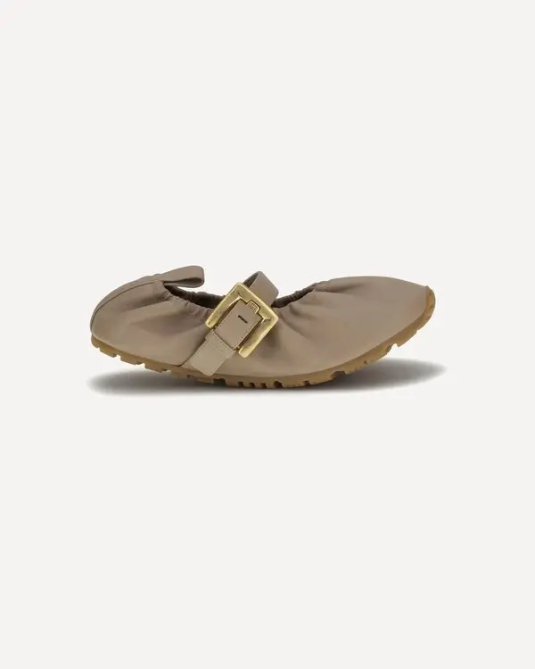 Balmain Buckle Strap Ballerinas In Lambskin - Beige