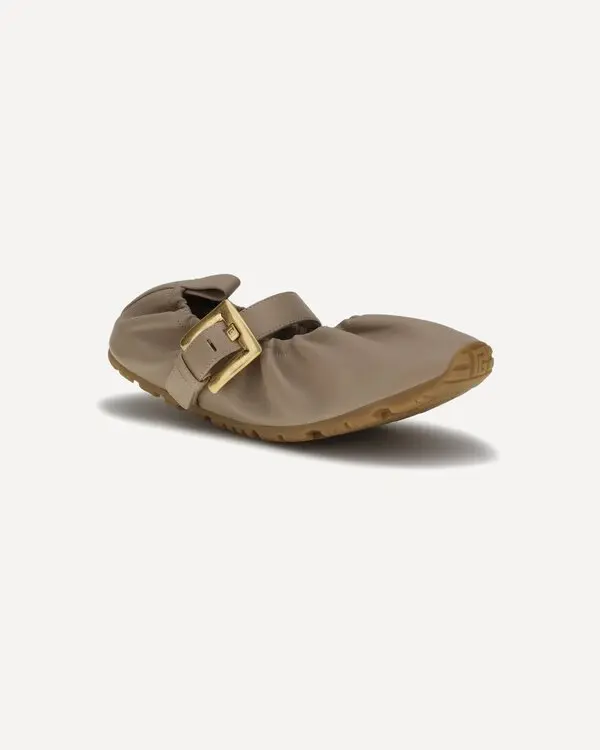 Balmain Buckle Strap Ballerinas In Lambskin - Beige