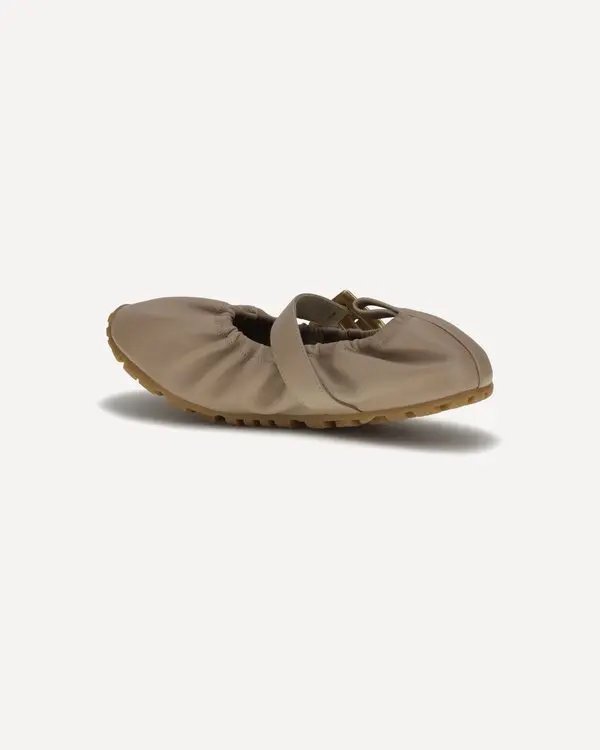 Balmain Buckle Strap Ballerinas In Lambskin - Beige