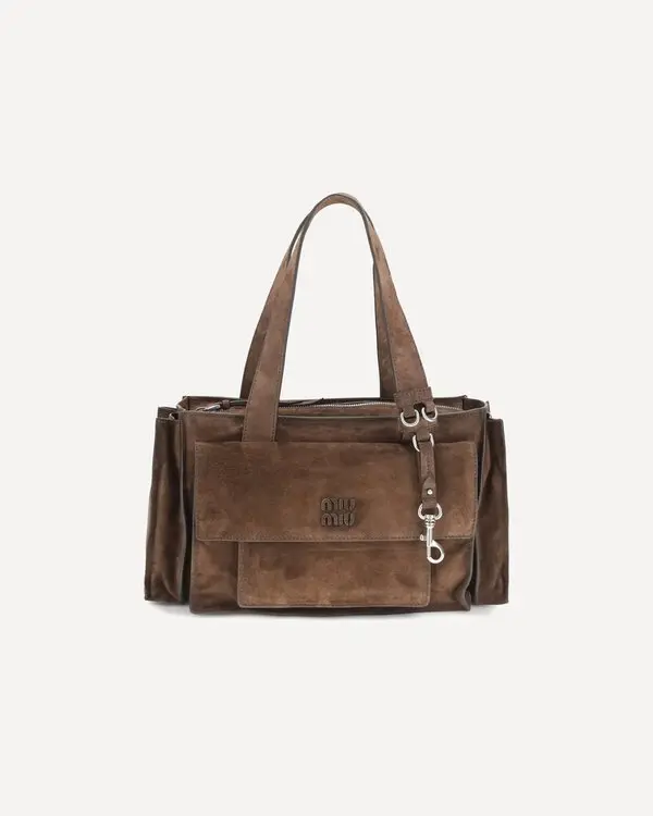 Miu Miu Suede Calfskin Utility Shoulder Bag - Brown