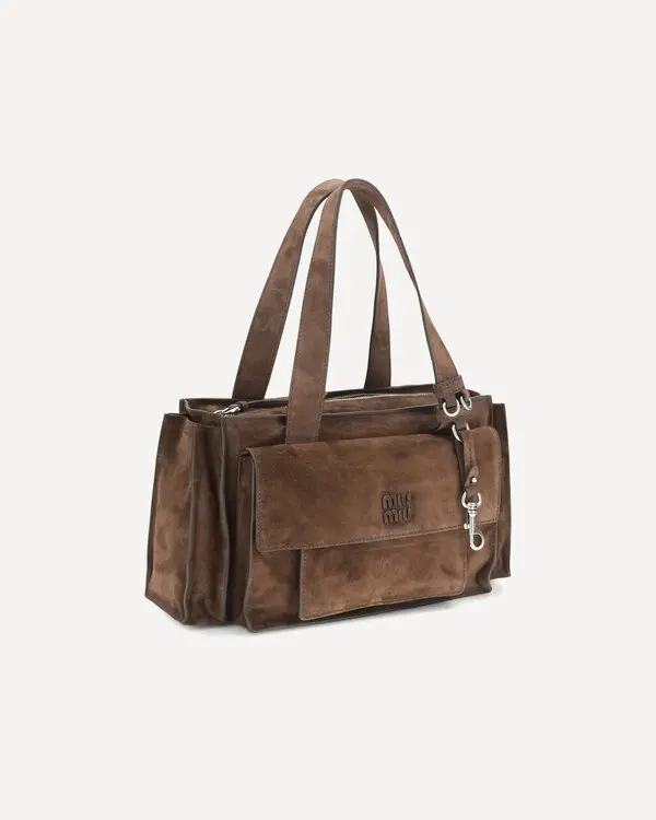 Miu Miu Suede Calfskin Utility Shoulder Bag - Brown
