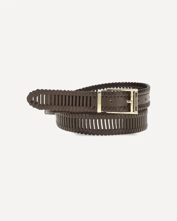 FERRAGAMO Adjustable Woven Leather Belt - Brown
