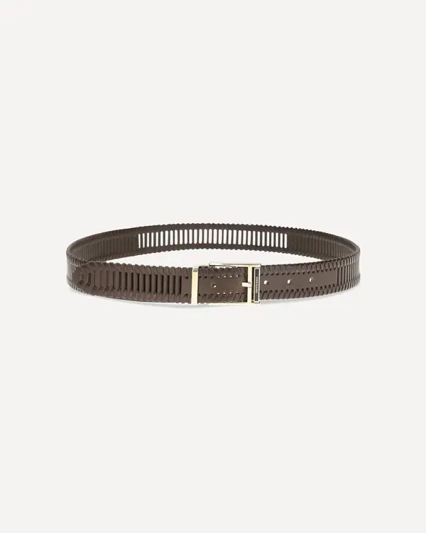FERRAGAMO Adjustable Woven Leather Belt - Brown