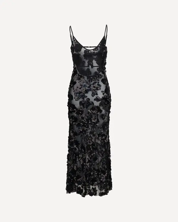 NISSA Long Sequin Embellished Dress