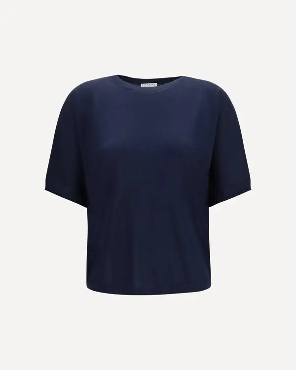 Brunello Cucinelli Short Sleeve Cashmere And Silk Sweater - Blue