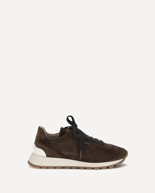 Brunello Cucinelli Runner Sneakers In Suede With Monile Detail - Brown
