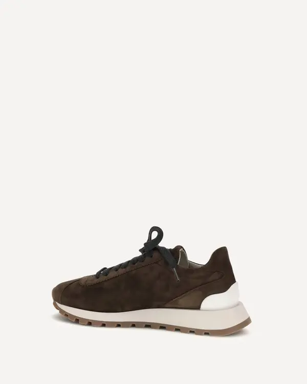 Brunello Cucinelli Runner Sneakers In Suede With Monile Detail - Brown