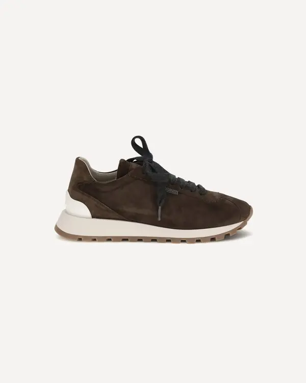 Brunello Cucinelli Suede Runner Sneakers With Monile Detail - Brown
