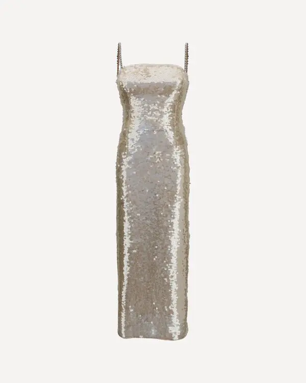 NISSA Midi Sequin Dress With Crystal Embellished Straps