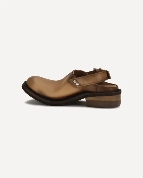 Miu Miu Distressed Calf Leather Mules With Adjustable Strap - Brown