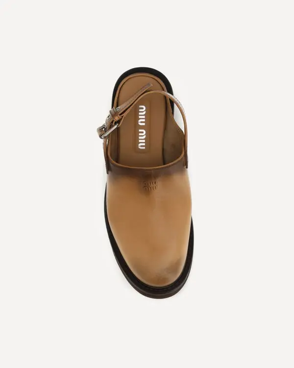 Miu Miu Distressed Calf Leather Mules With Adjustable Strap - Brown