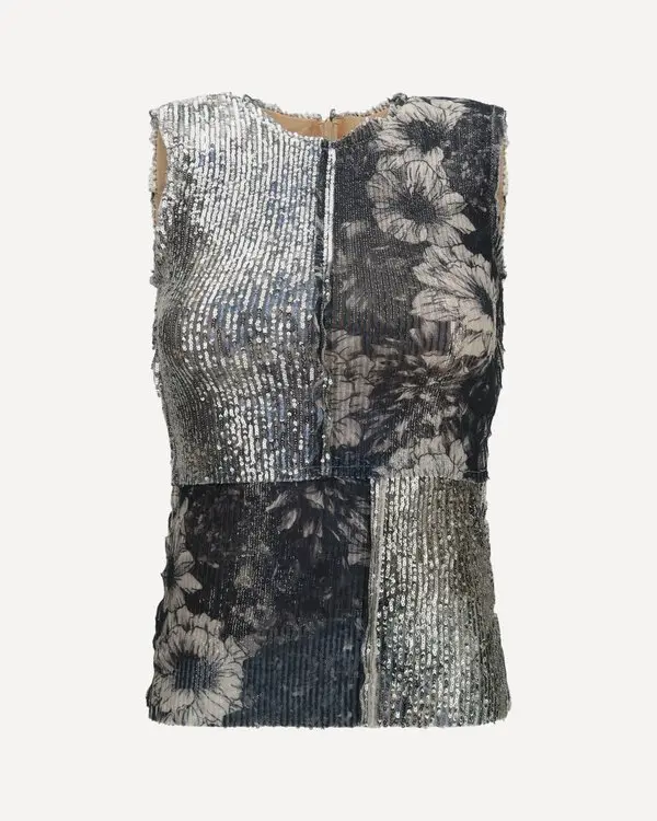 MAISON MARGIELA Floral Sequin Sleeveless Top