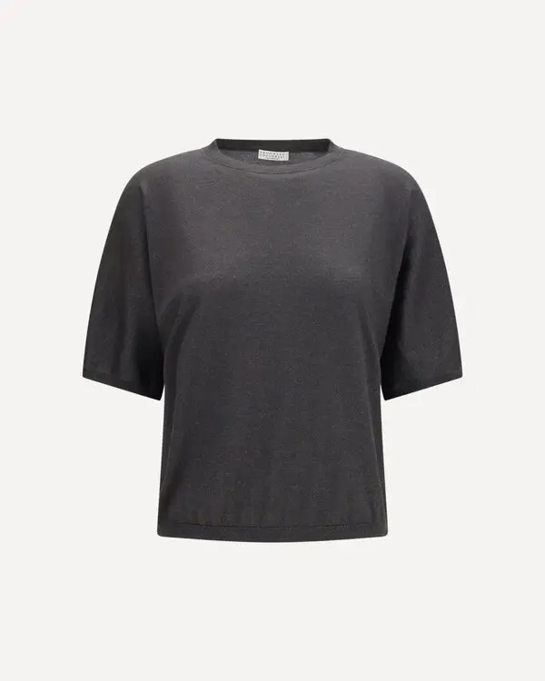 Brunello Cucinelli Short-sleeve Cashmere And Silk Sweater - Grey