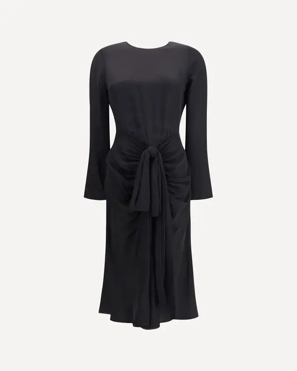 Alaïa Draped Midi Dress With Side Bow - Black