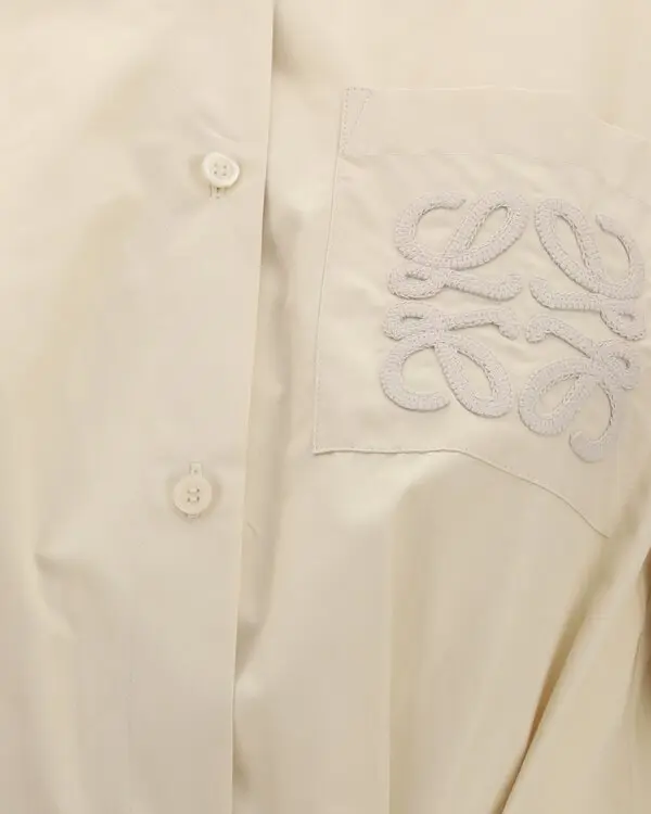 Loewe Short Sleeve Cotton Poplin Dress With Crochet Anagram Embroidery