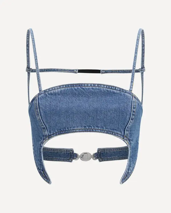 MARINE SERRE Denim Moon Bustier Top - Blue