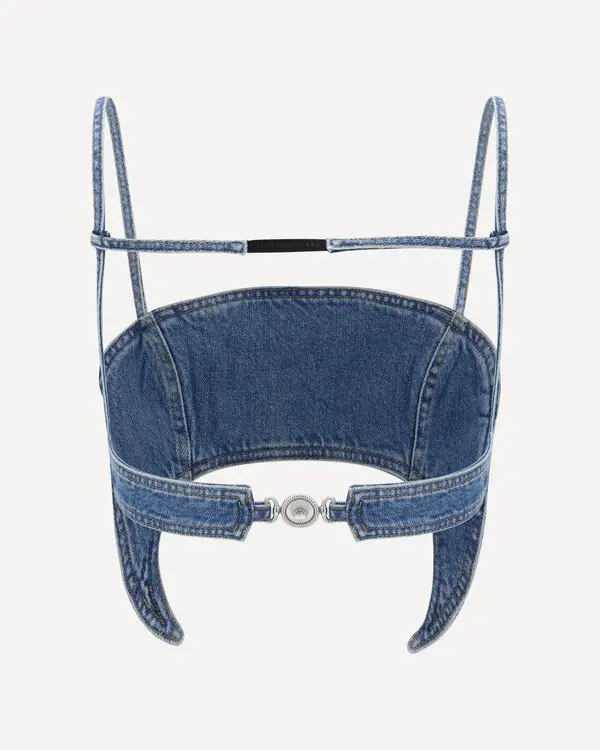 MARINE SERRE Denim Moon Bustier Top - Blue