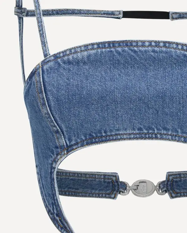 MARINE SERRE Denim Moon Bustier Top - Blue
