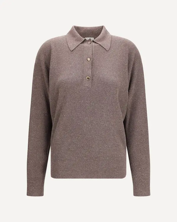 Calvin Klein Long Sleeve Sweater With Collared Neckline - Brown