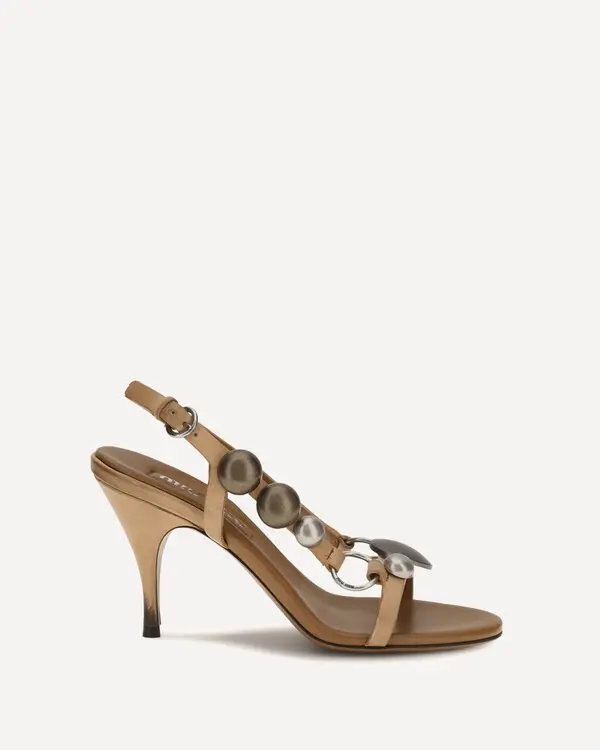Miu Miu Embellished Leather Slingback Sandals