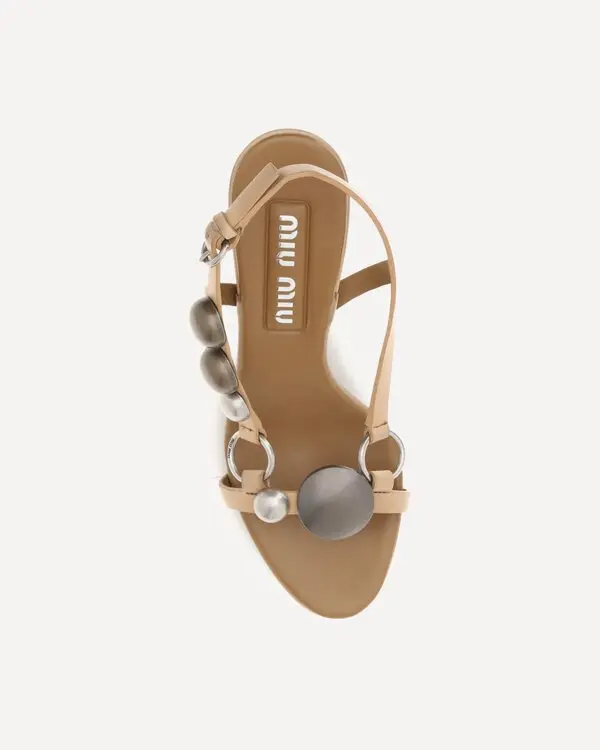 Miu Miu Embellished Leather Slingback Sandals