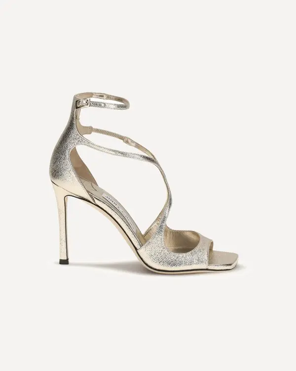 JIMMY CHOO Azia Glitter Leather Sandals - Gold