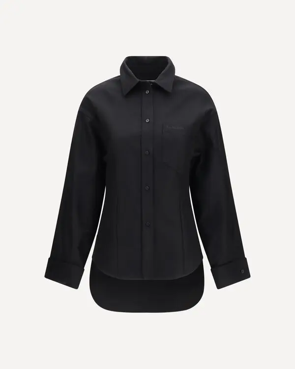 Balenciaga Classic Long-sleeved Shirt With Embroidered Logo - Black