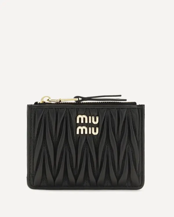 Miu Miu Leather Wallet With Logo - Black