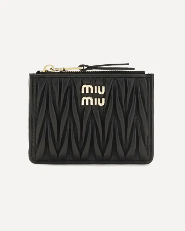 Miu Miu Leather Wallet With Logo - Black