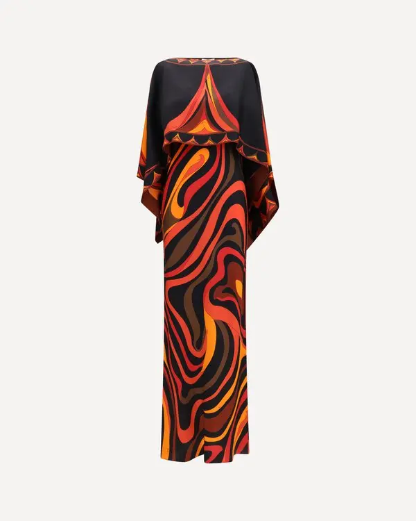 Emilio Pucci Marmo Print Silk Cape Dress