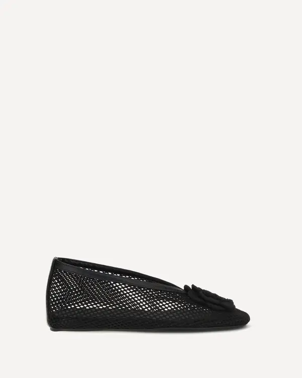 GANNI Jenny Mesh Ballerinas With Floral Detail - Black