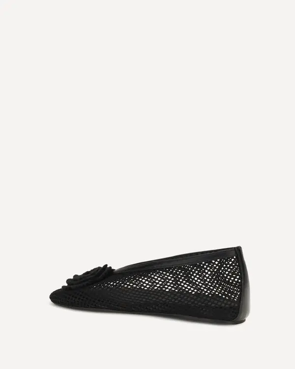 GANNI Jenny Mesh Ballerinas With Floral Detail - Black