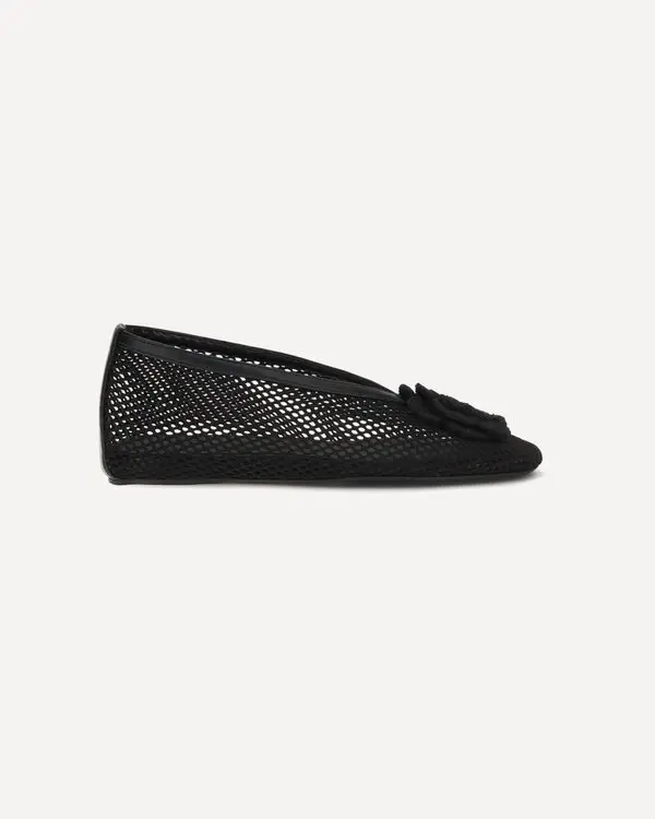 GANNI Jenny Mesh Ballerinas With Floral Detail - Black