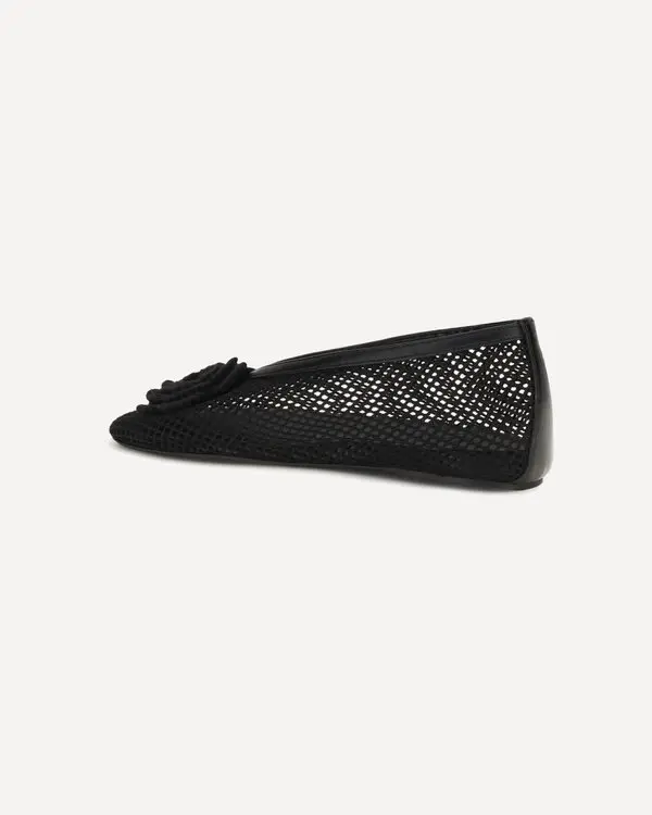 GANNI Jenny Mesh Ballerinas With Floral Detail - Black