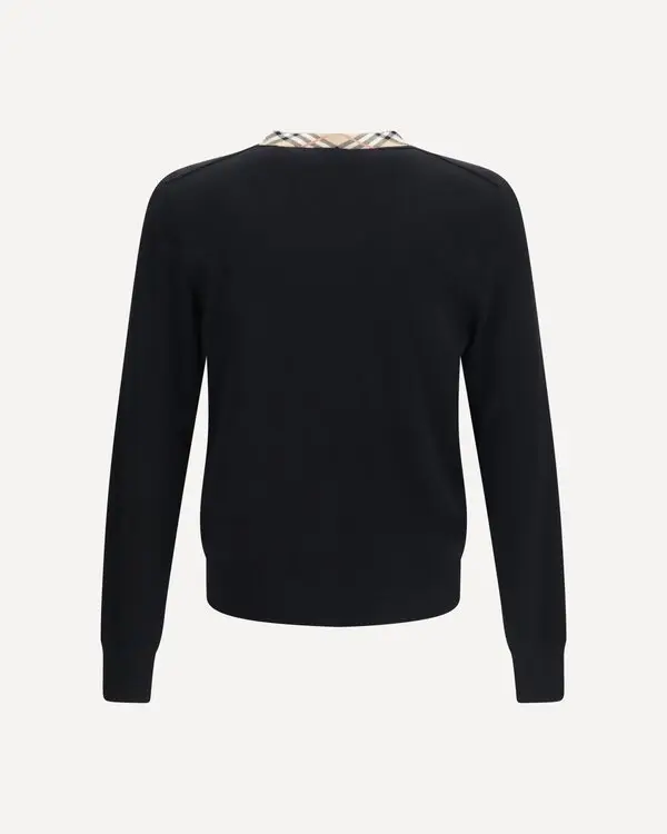 Burberry Check Trim Wool V-neck Sweater