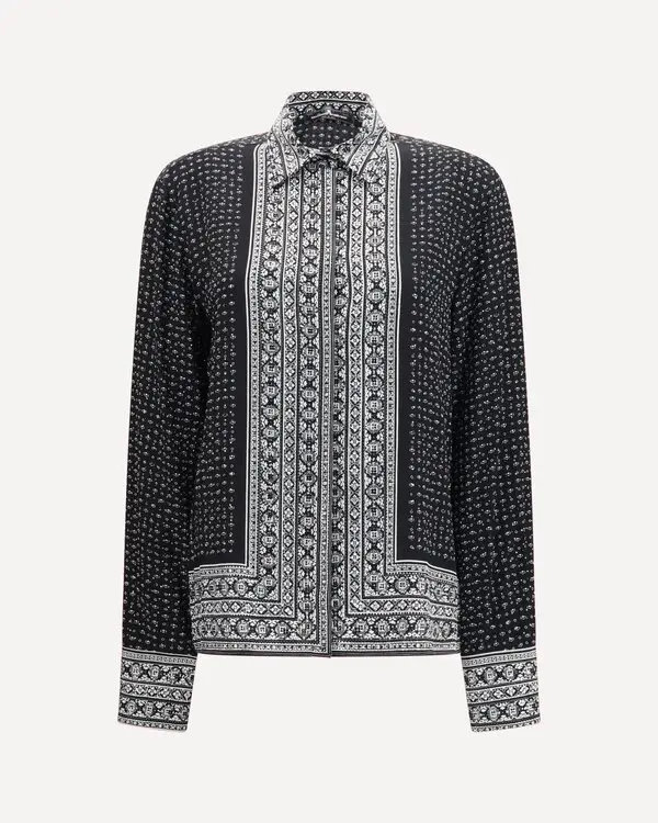 Ermanno Scervino Silk Crepe De Chine Crystal Embellished Scarf Print Shirt