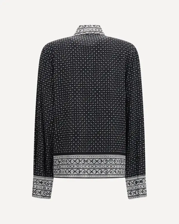 Ermanno Scervino Silk Crepe De Chine Crystal Embellished Scarf Print Shirt