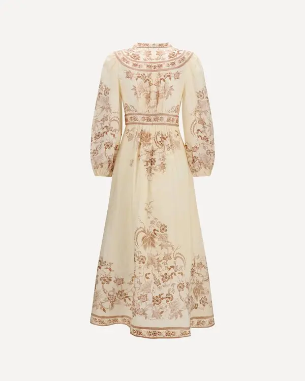 Zimmermann Indra Plunge Floral Midi Dress - Beige