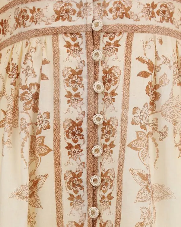 Zimmermann Indra Plunge Floral Midi Dress - Beige