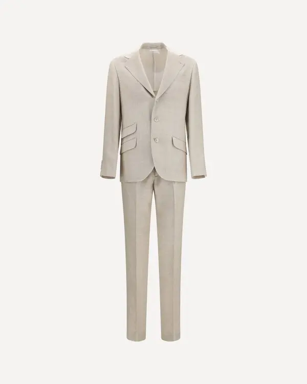 Brunello Cucinelli Hopsack Suit In Silk, Linen, And Wool - Beige